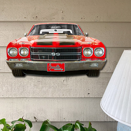 1970 Chevrolet Chevelle Red with Black Stripes Front Bumper Sign, 2 si